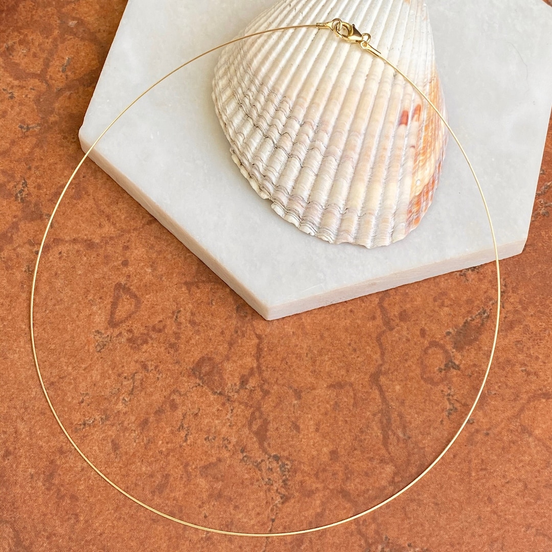 14KT Yellow Gold Thin .50MM Neck Wire Weave Chain Omega Collar Necklace ...