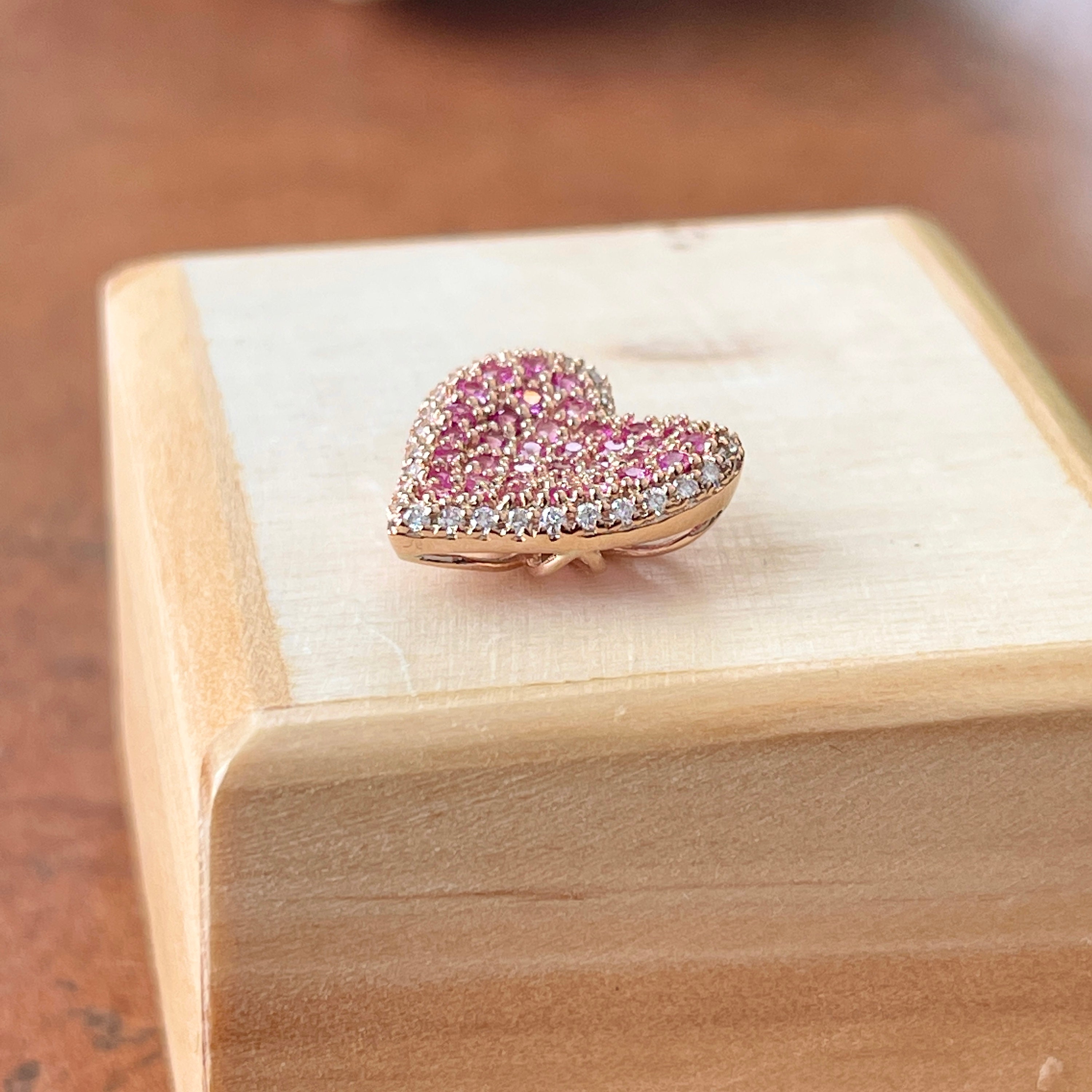 14KT Rose Gold Pave Pink Sapphire Diamond Pave Heart Pendant | Etsy