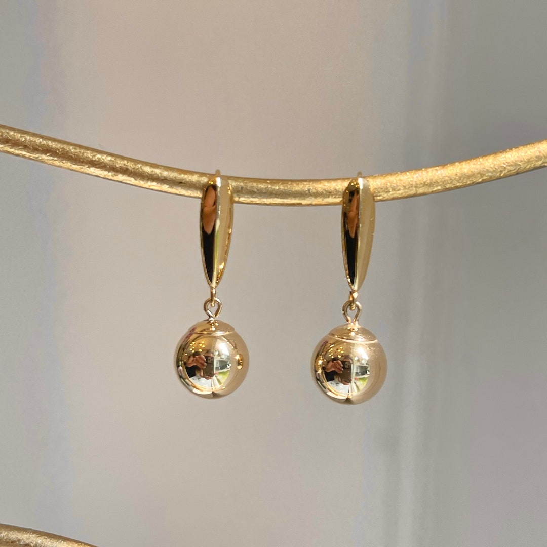 14KT Yellow Gold Round Ball Earring Lever Back Dangle NEW 10mm Ball - Etsy