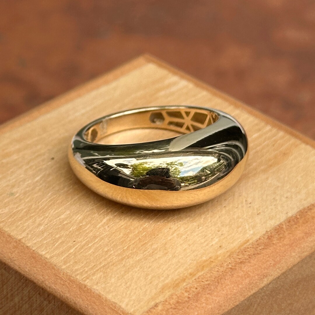 14KT Yellow Gold Puffed Domed Modern Wide Cigar Band Ring NEW Size 7 ...