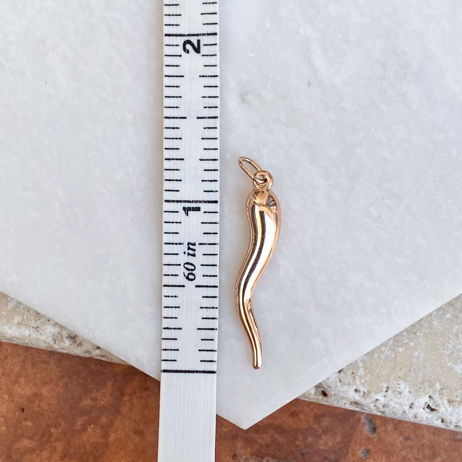14KT Rose Gold "cornicello" Corno Italian Horn Pendant Charm 30MM Good ...