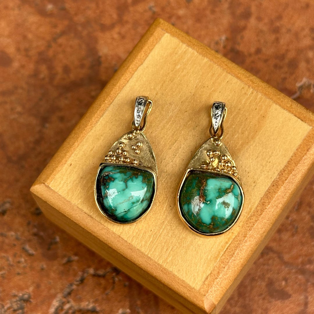 Estate Vintage 14K Yellow and White Gold Half Moon Green Turquoise ...