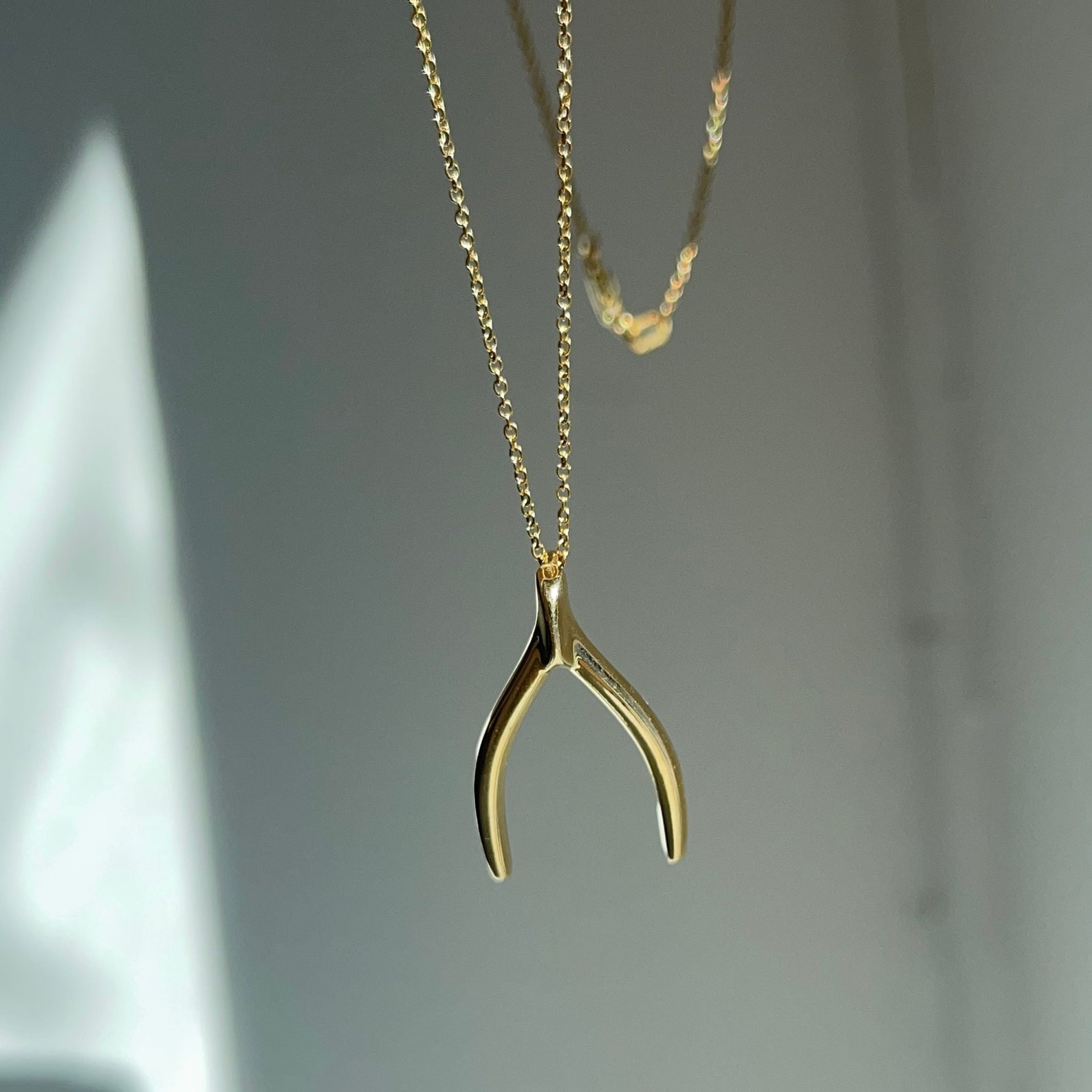 14KT Yellow Gold Wishbone Good Luck Pendant Chain Necklace NEW 18 ...