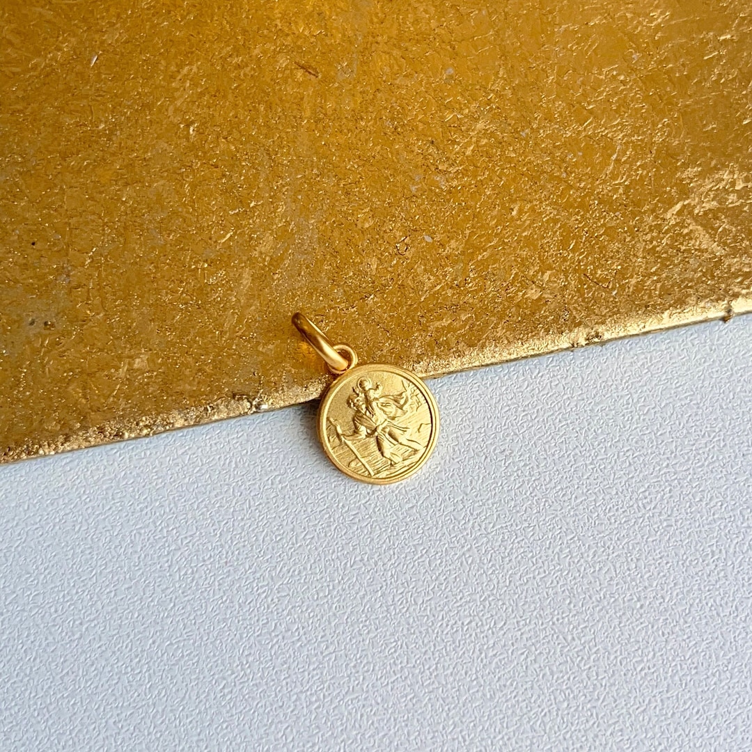 14KT Yellow Gold Solid Matte St Christopher Patron Saint of Protection ...