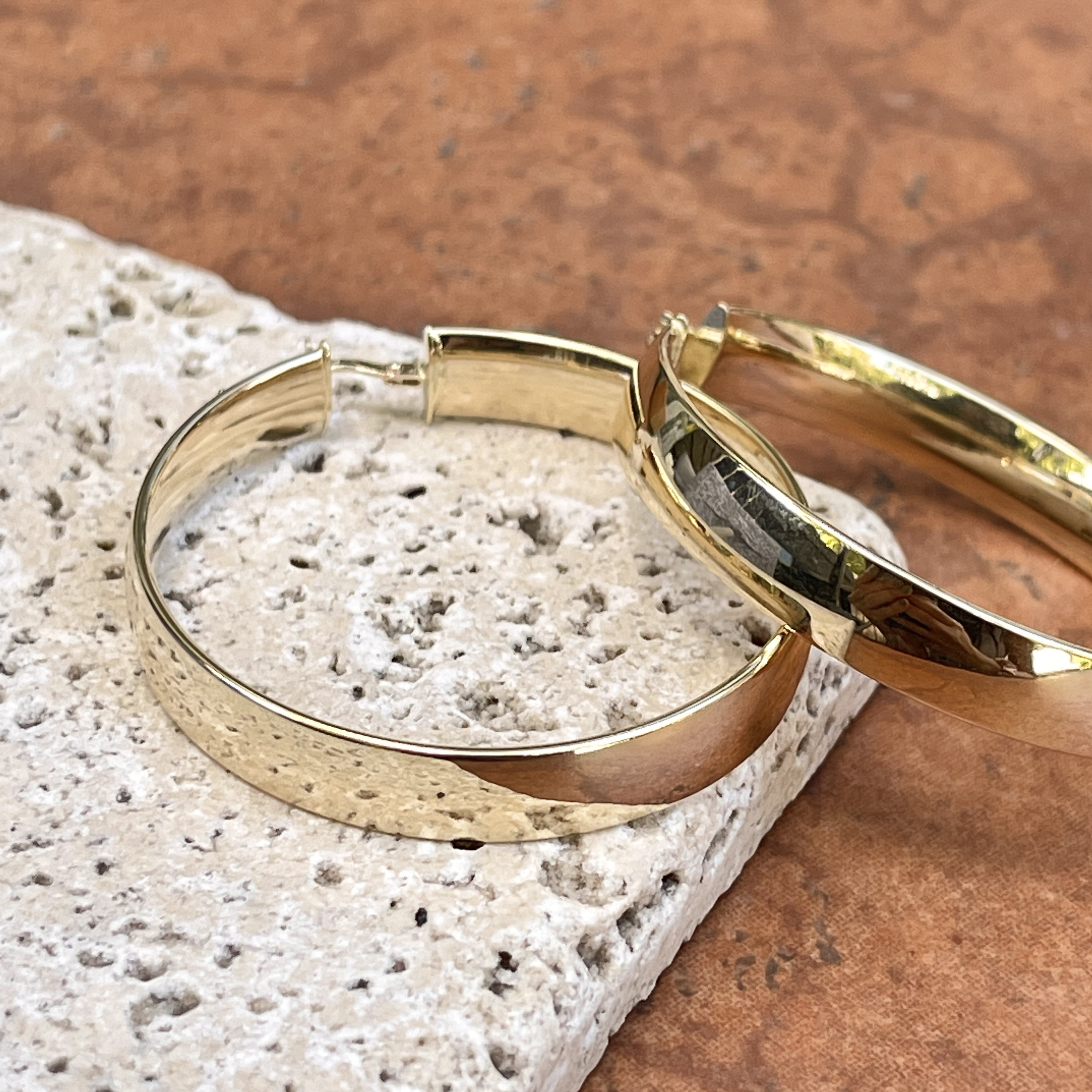 14KT Yellow Gold 7mm Wide + Large Round Chunky Hoop Earrings NEW 45mm ...