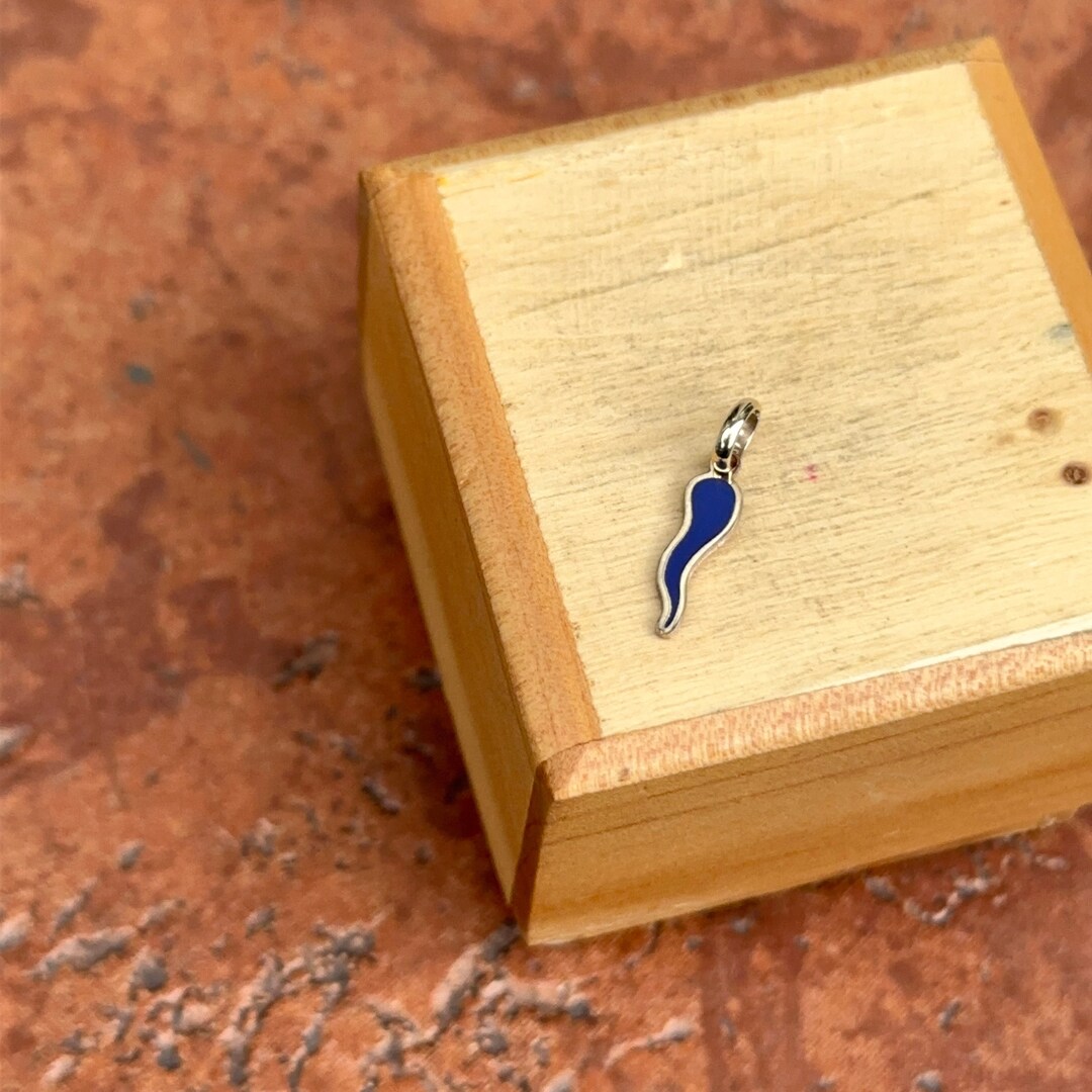 14KT Yellow Gold Italian Horn "cornicello" Corno Blue Lapis Inlayed ...