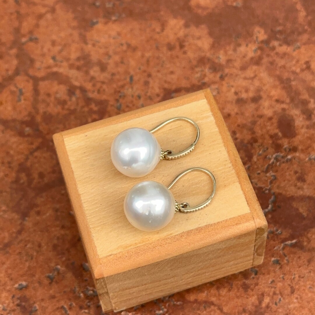 14KT Yellow Gold & Genuine Cultured South Sea Pearl Drop Euro-wire ...