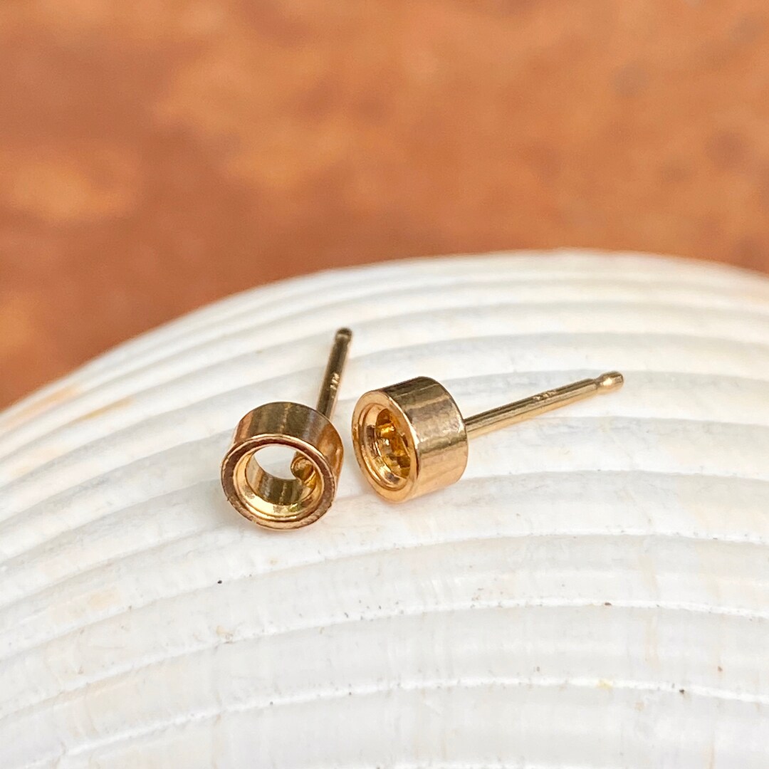 14KT Yellow Gold 2.5MM Round Bezel Set Mounting Stud Post Earrings NO ...