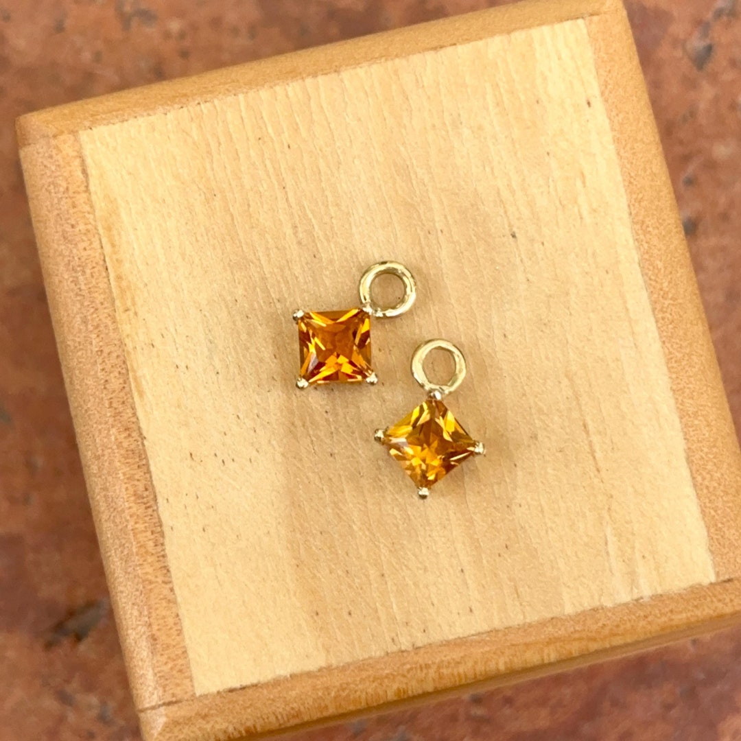 18KT Yellow Gold Genuine Square Citrine Earring Charms Add to Hoops ...