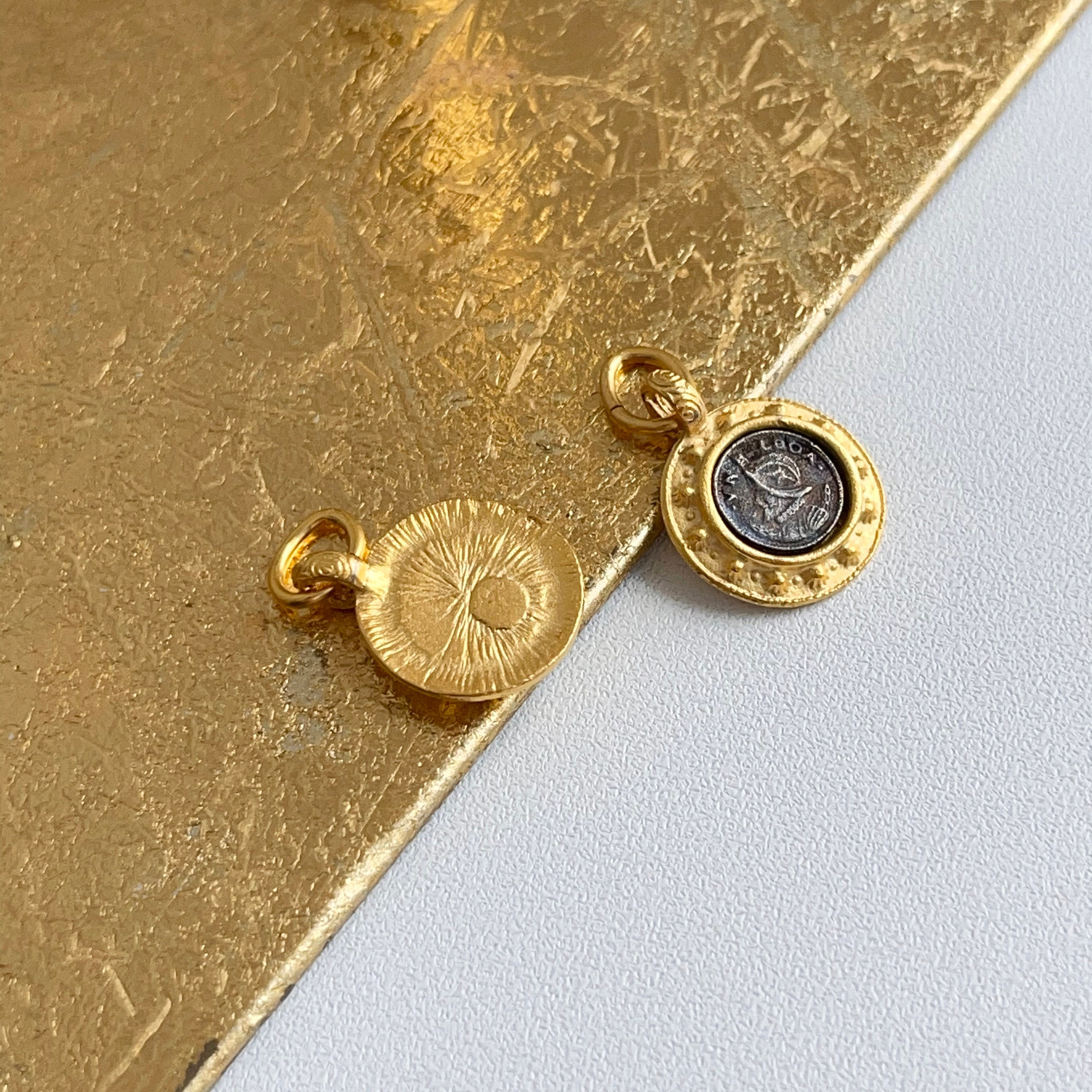 Yellow Gold-tone Detailed Faux Coin Shaped Round Dangle Earring Charms ...