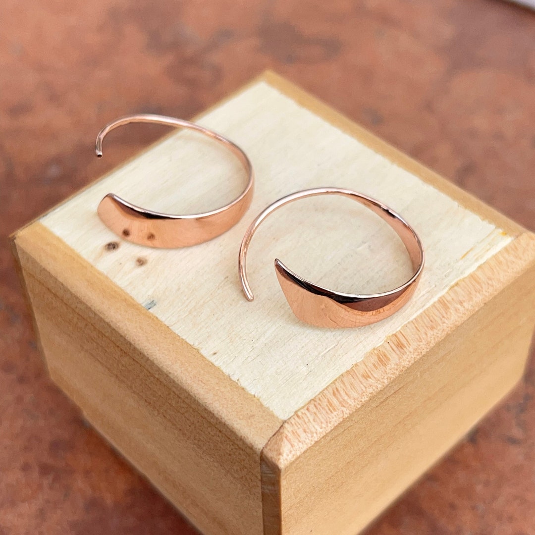 Rose Pink Toned Sterling Silver Round Flat Bar Threader Hoop Earrings ...