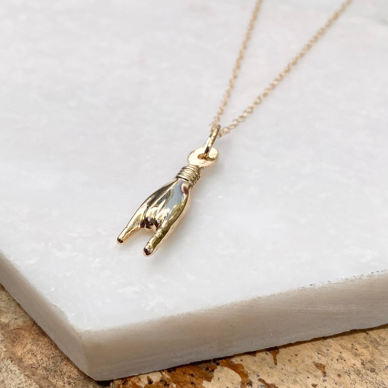 14KT Yellow Gold Polished 3D Italian Mano Cornuto Hand Symbol | Etsy