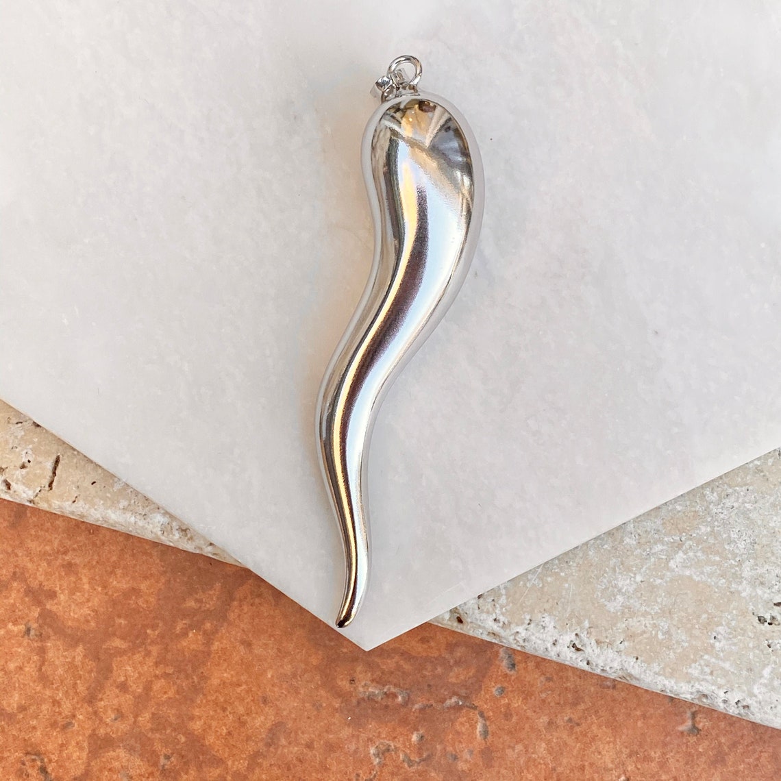 Sterling Silver Polished "cornicello" Corno Italian Horn Pendant EXTRA ...