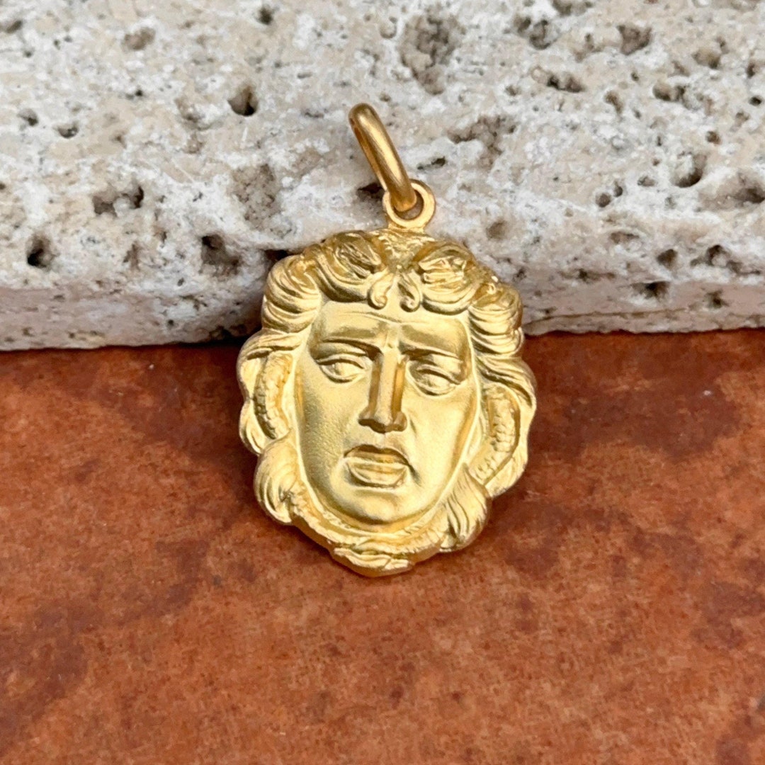 14KT Yellow Gold Solid Medusa Head Medal Pendant Charm 20mm Matte ...
