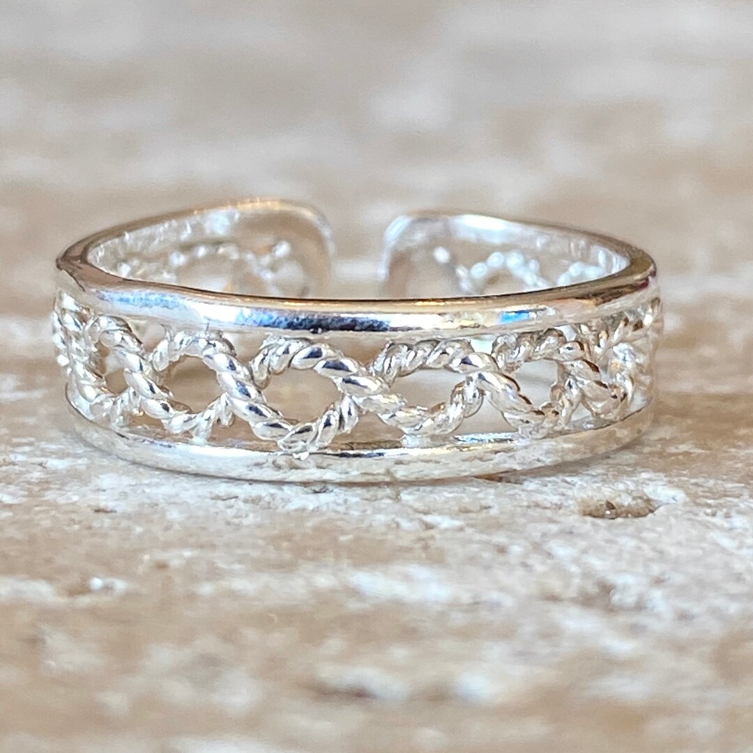 Sterling Silver Twisted Rope Design TOE Ring Adjustable One Size Thin ...