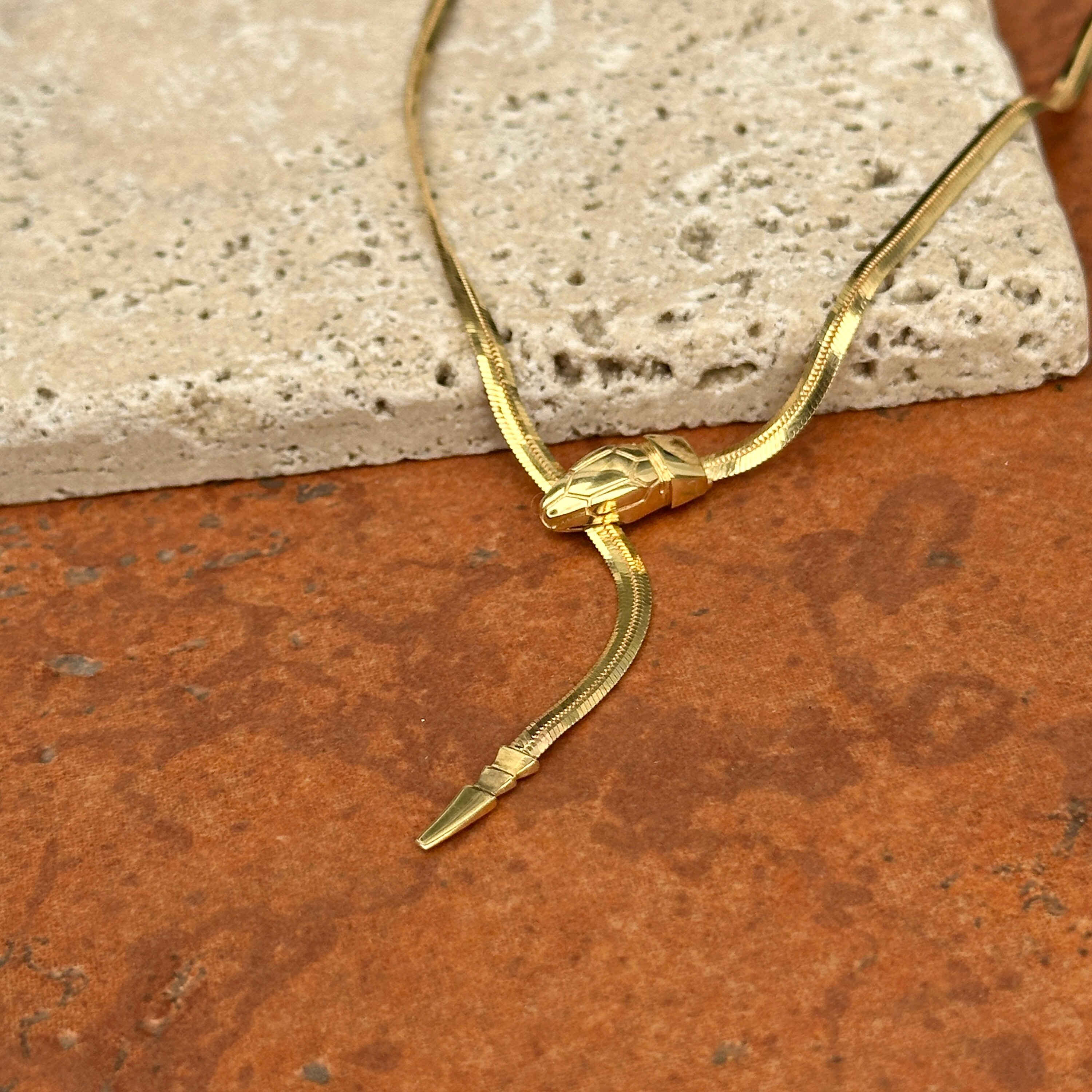 14KT Yellow Gold Solid Serpent Snake Head Clasp Herringbone Chain ...