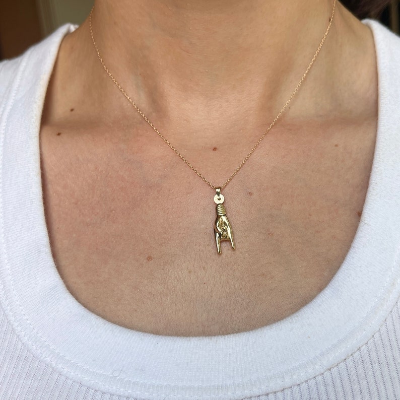 14KT Yellow Gold 3D 25mm Italian Mano Cornuto Hand Symbol Good | Etsy