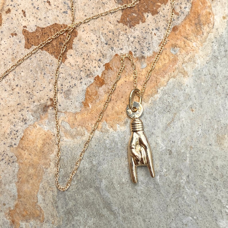 14KT Yellow Gold Polished 3D Italian Mano Cornuto Hand Symbol | Etsy