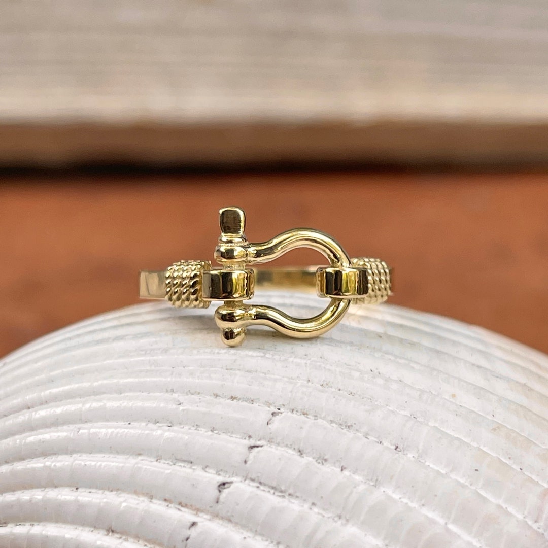 14KT Yellow Gold Polished Shackle Rope Edge Design Ring Size 7 Stacking ...