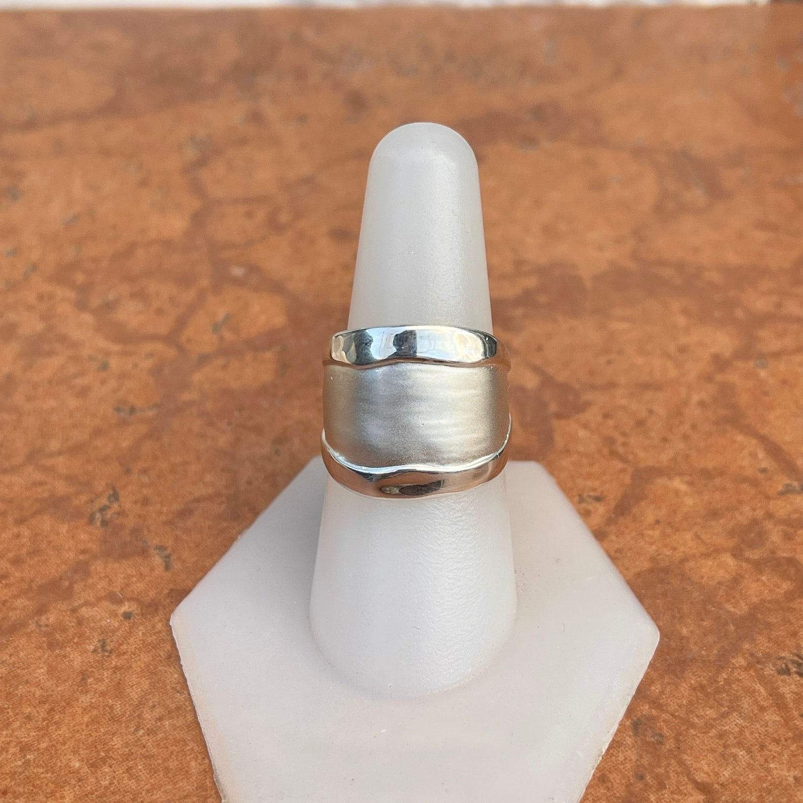 Sterling Silver Wide Artistic Shiny + Matte Design Cigar Band Ring ...