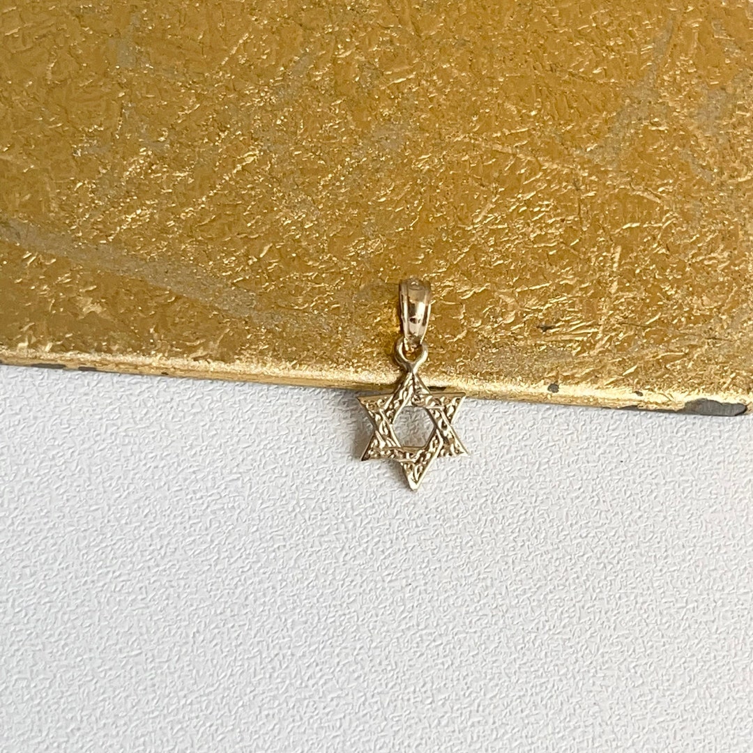 10KT Yellow Gold Textured MINI Star of David Engraved Pendant Charm NEW ...