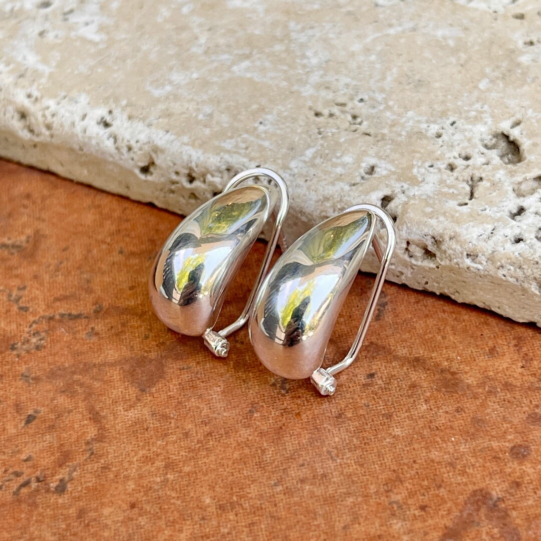 Sterling Silver Teardrop Oval Shape Omega Back Earrings NEW Classic ...