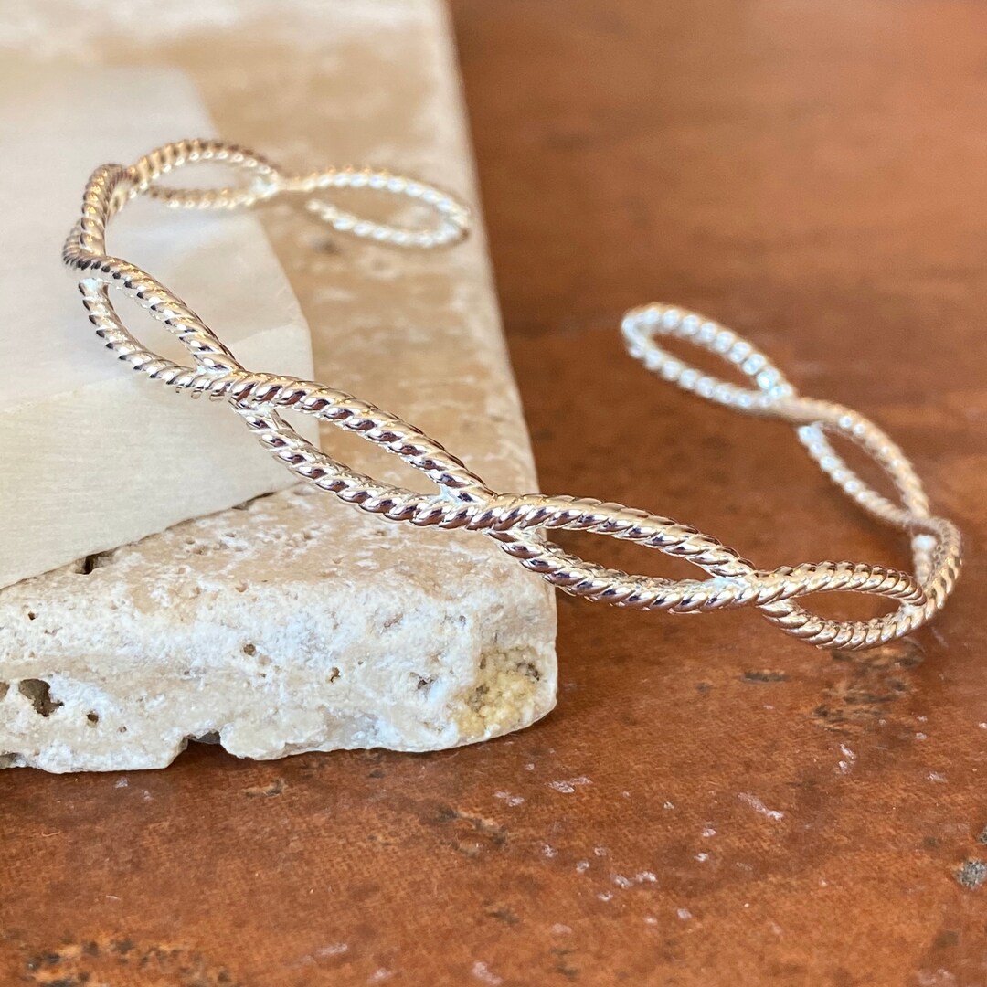 Sterling Silver Rope Cable Twist CUFF Bangle Bracelet NEW Adjustable - Etsy