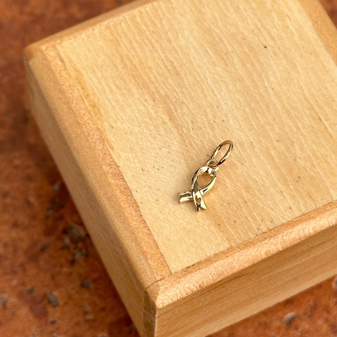 14KT Yellow Gold Mini Cancer Awareness Survivor Ribbon Pendant Charm ...