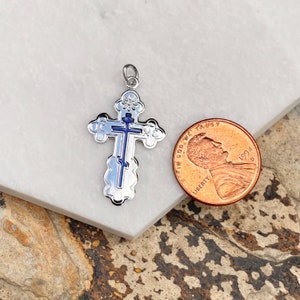 Sterling Silver Blue Enamel Eastern Orthodox Cross Detailed Pendant ...