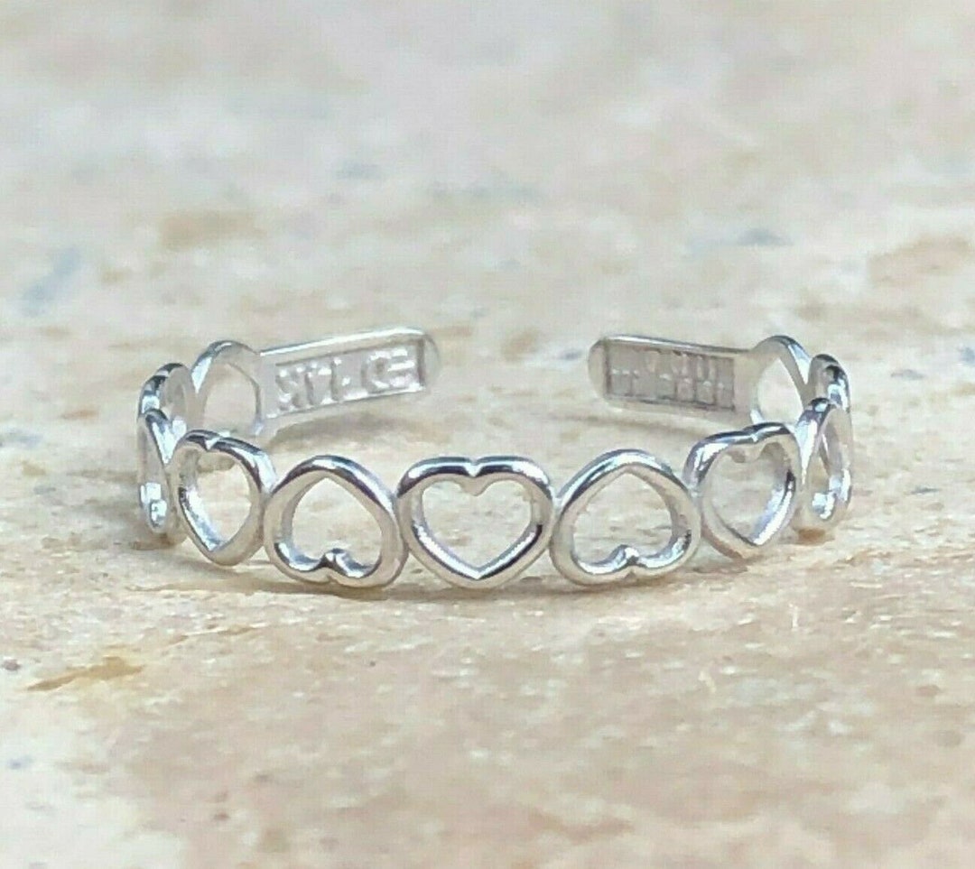 10KT or 14KT White Gold Open Heart Toe Ring Adjustable NEW Thin ...