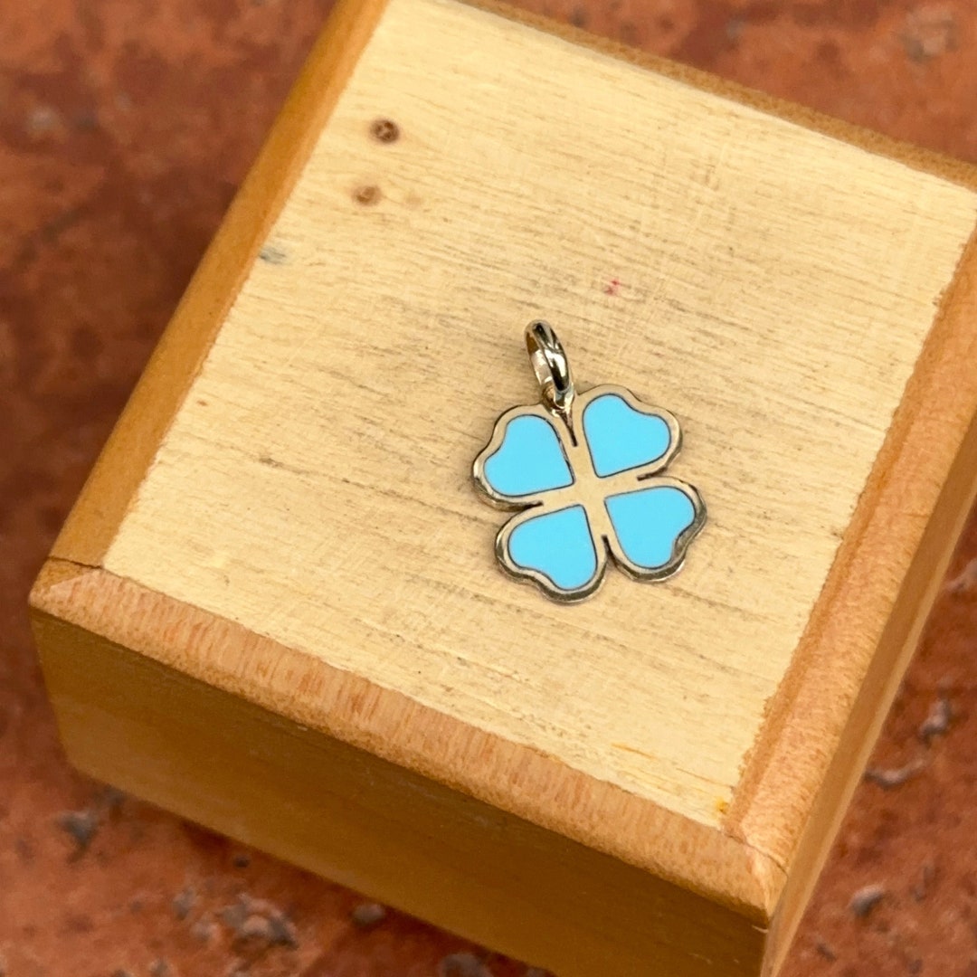 14KT Yellow Gold Irish 4-leaf Genuine Turquoise Inlay Clover Pendant ...