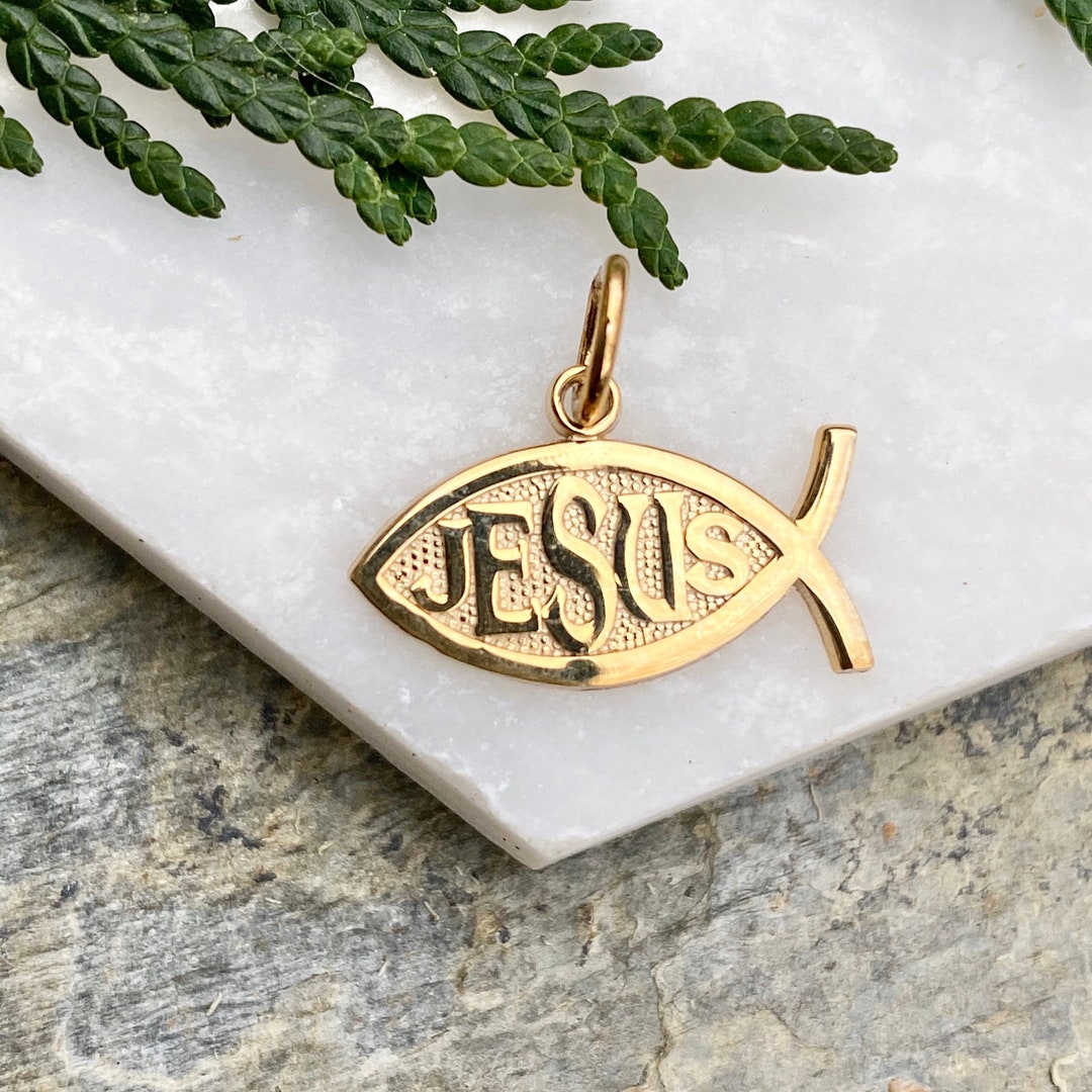 10KT Yellow Gold Fish Ichthus jesus Pendant Charm - Etsy