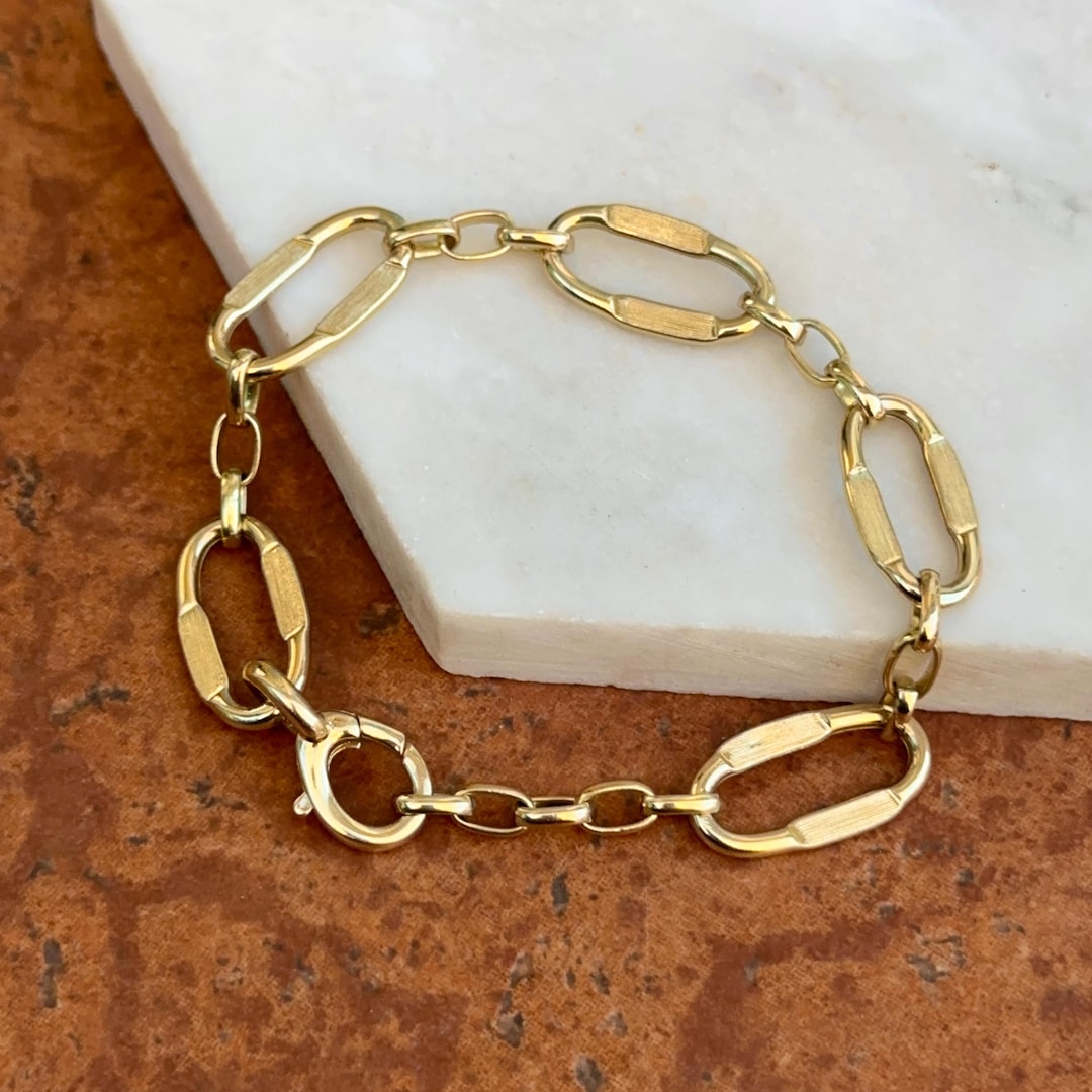 Estate 14KT Yellow Gold Matte Oval Flat Concave Style Links Chain ...
