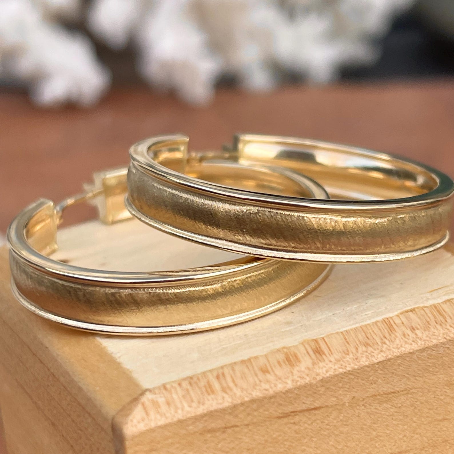14KT Yellow Gold Matte Finish 6mm Wide Round Hoop Earrings 35mm Medium ...