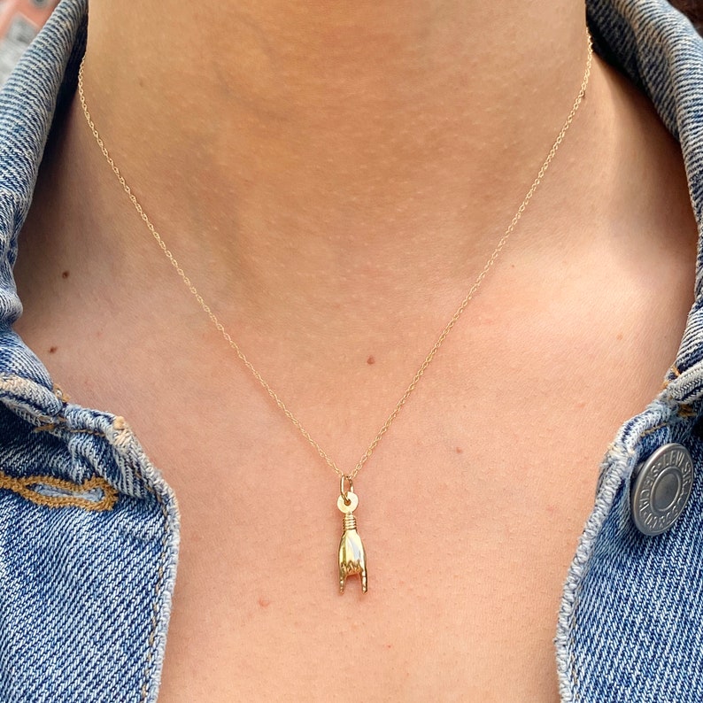 14KT Yellow Gold Polished 3D Italian Mano Cornuto Hand Symbol | Etsy