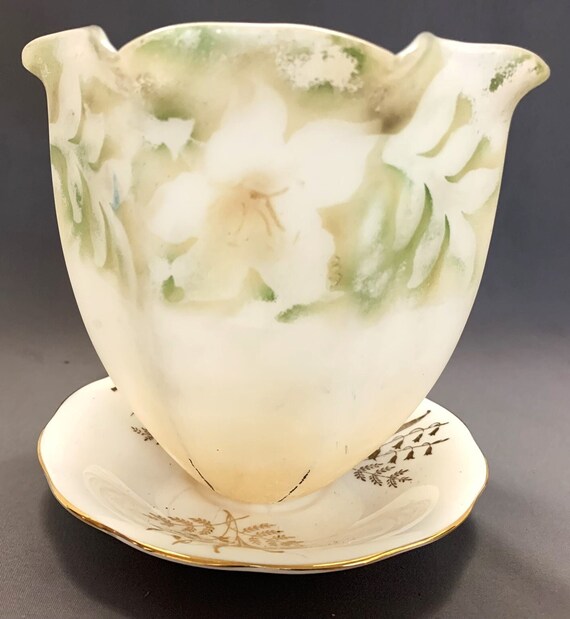 Vintage Frosted Milk Glass Shade Hand Painted Fluted Bottom 1 - Etsy