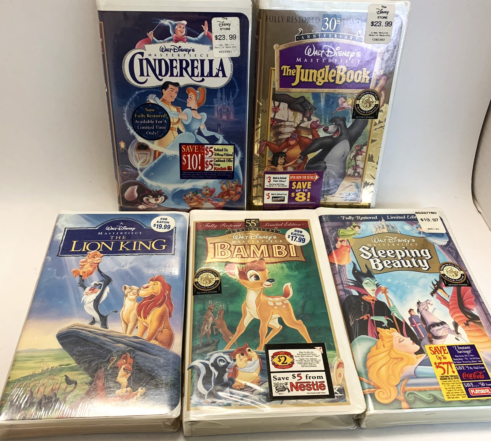 Walt Disney's Masterpiece Vintage VHS Lot Lion King, Snow, 60% OFF