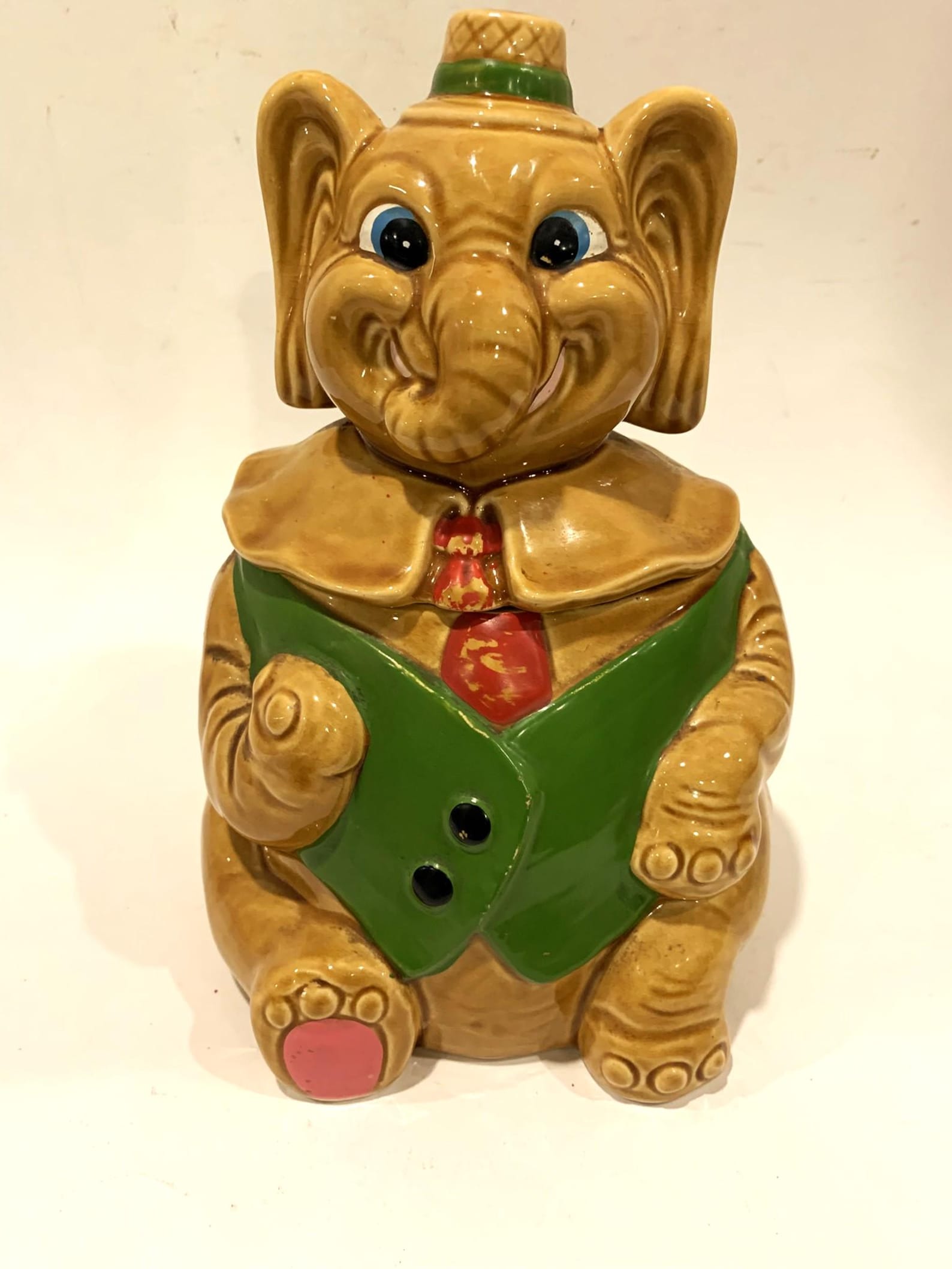 Vintage Elephant Cookie Jar Mustard Yellow Japan Gift Craft Mid Century ...