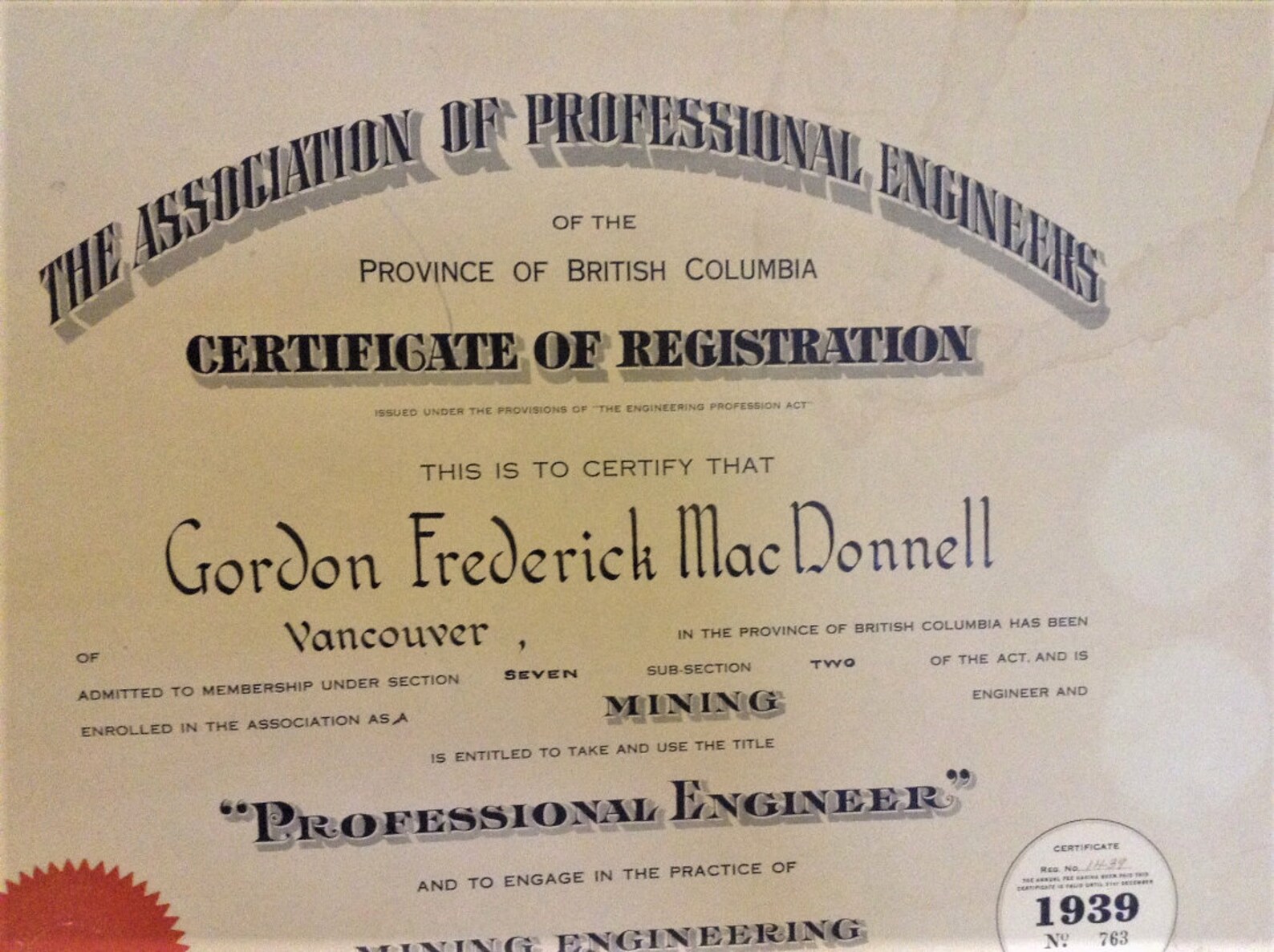 Vintage Mining Engineer Certificate 1939 British Columbia | Etsy