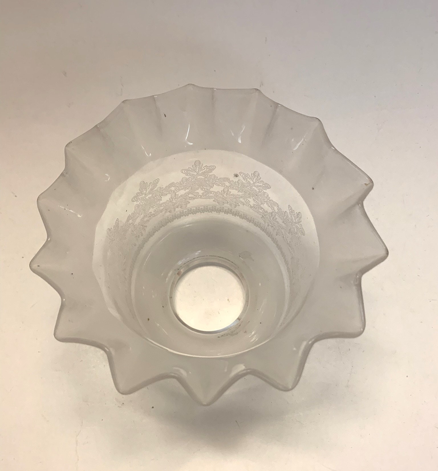 Vintage Etched Frosted Glass Shade With Ruffled Edge - 2 1/4 Inch ...