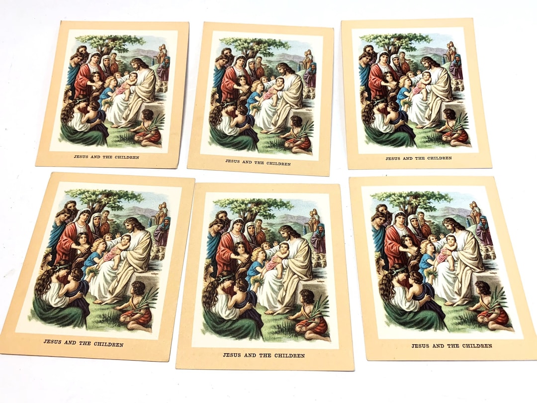 6 Vintage Religious Holy Cards Jesus and the Children 3 3/4" X 3 7/8 ...