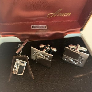 Vintage Anson Sterling Silver Cufflinks and Tie Tack in Original ...
