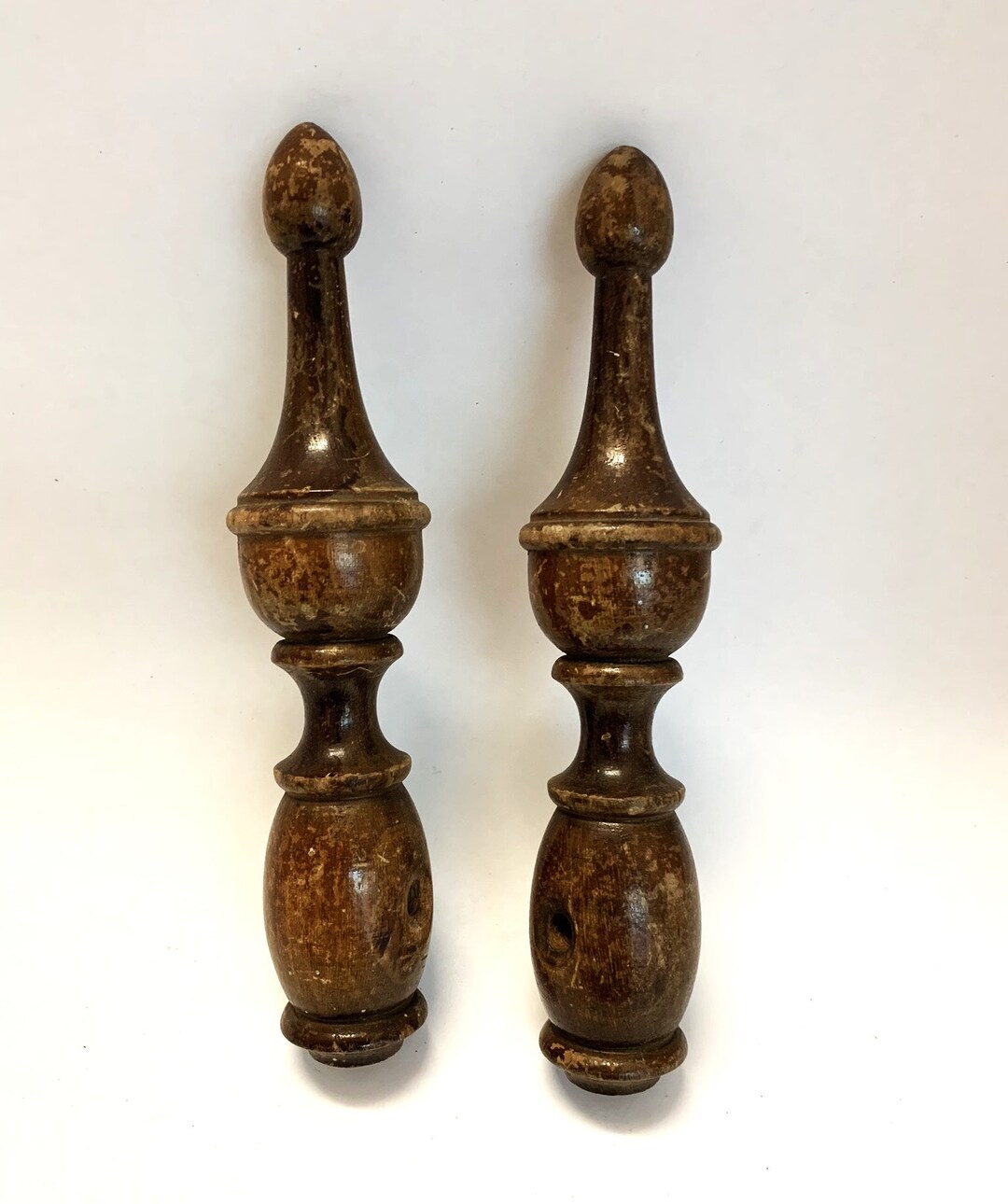 Vintage Pair of Turned Wood Finials 8 1/4 Tall With Side Holes for ...