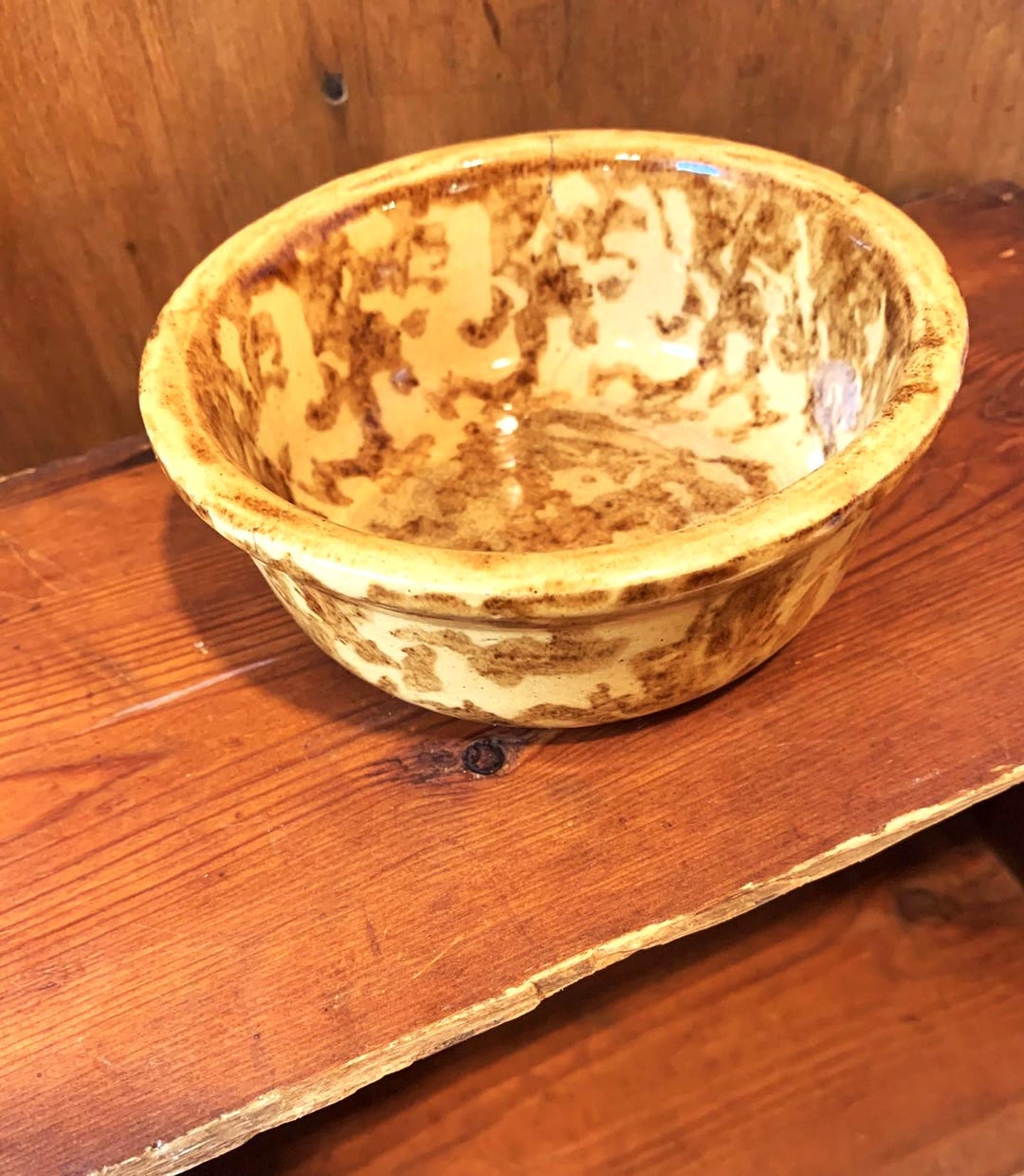 Antique Pottery Spongeware Bowl Yellow Ware - Sauce, Candies, Vanity ...