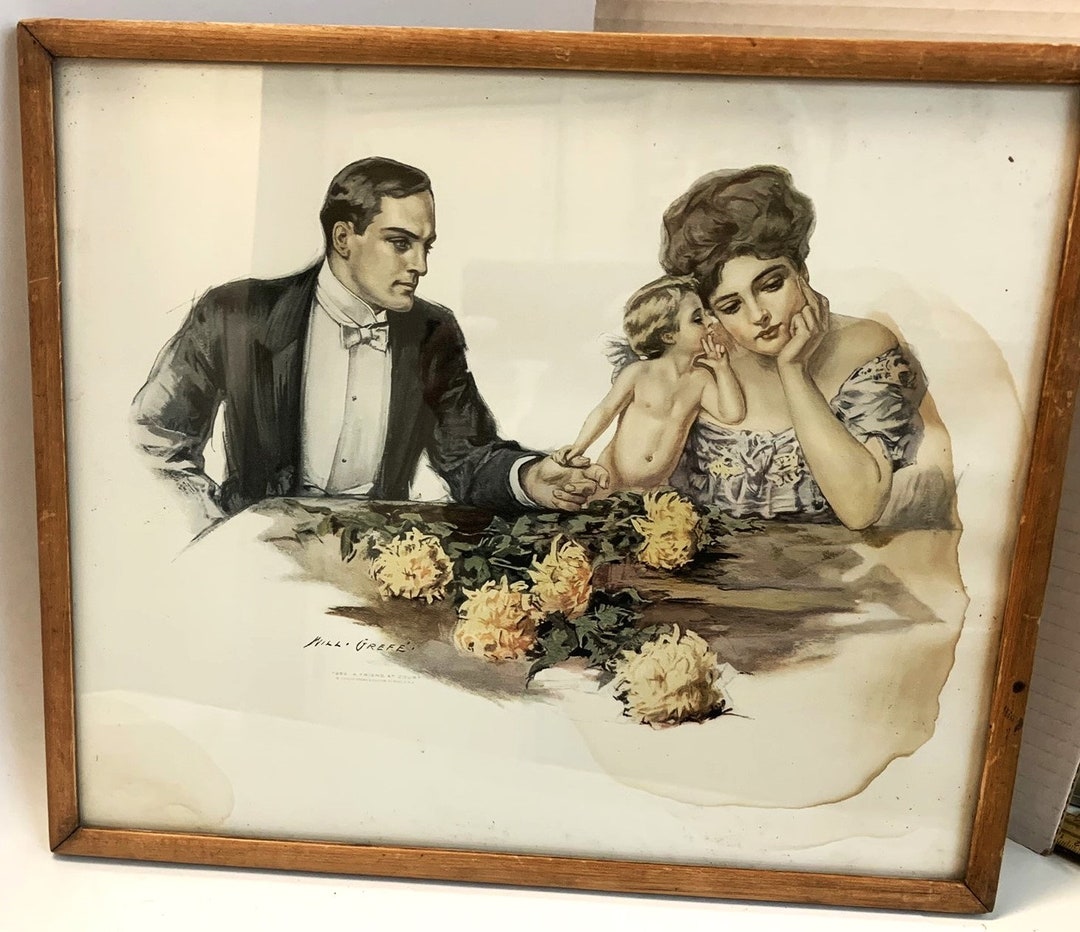Vintage Will Grefe Framed Print Courtship 1909 A Friend at Court - Etsy