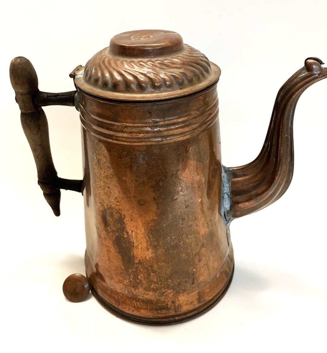Antique Copper Coffee Pot / Teapot With Wood Handle - Rustic and ...