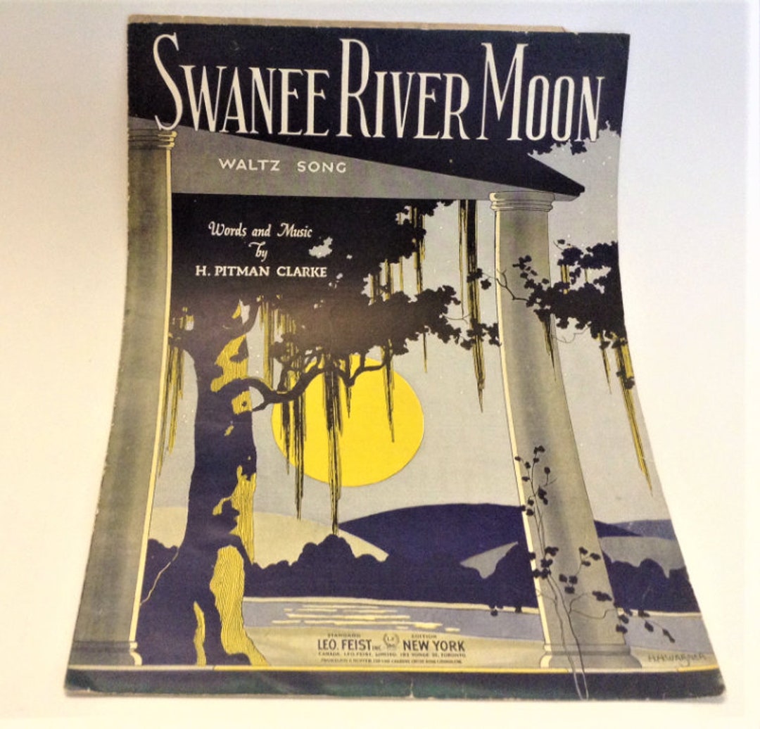 1921 Sheet Music Swanee River Moon Vintage Waltz Song by Pitman Clarke ...