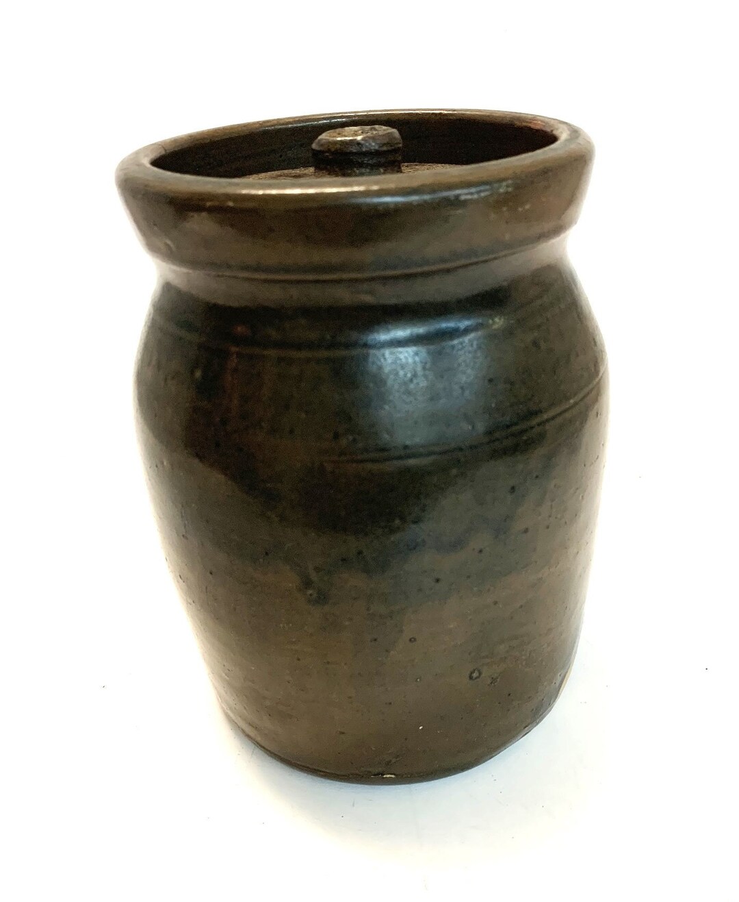 Vintage Small Brown Crock Pottery With Lid 6 1/4" Tall Primitive Hand ...