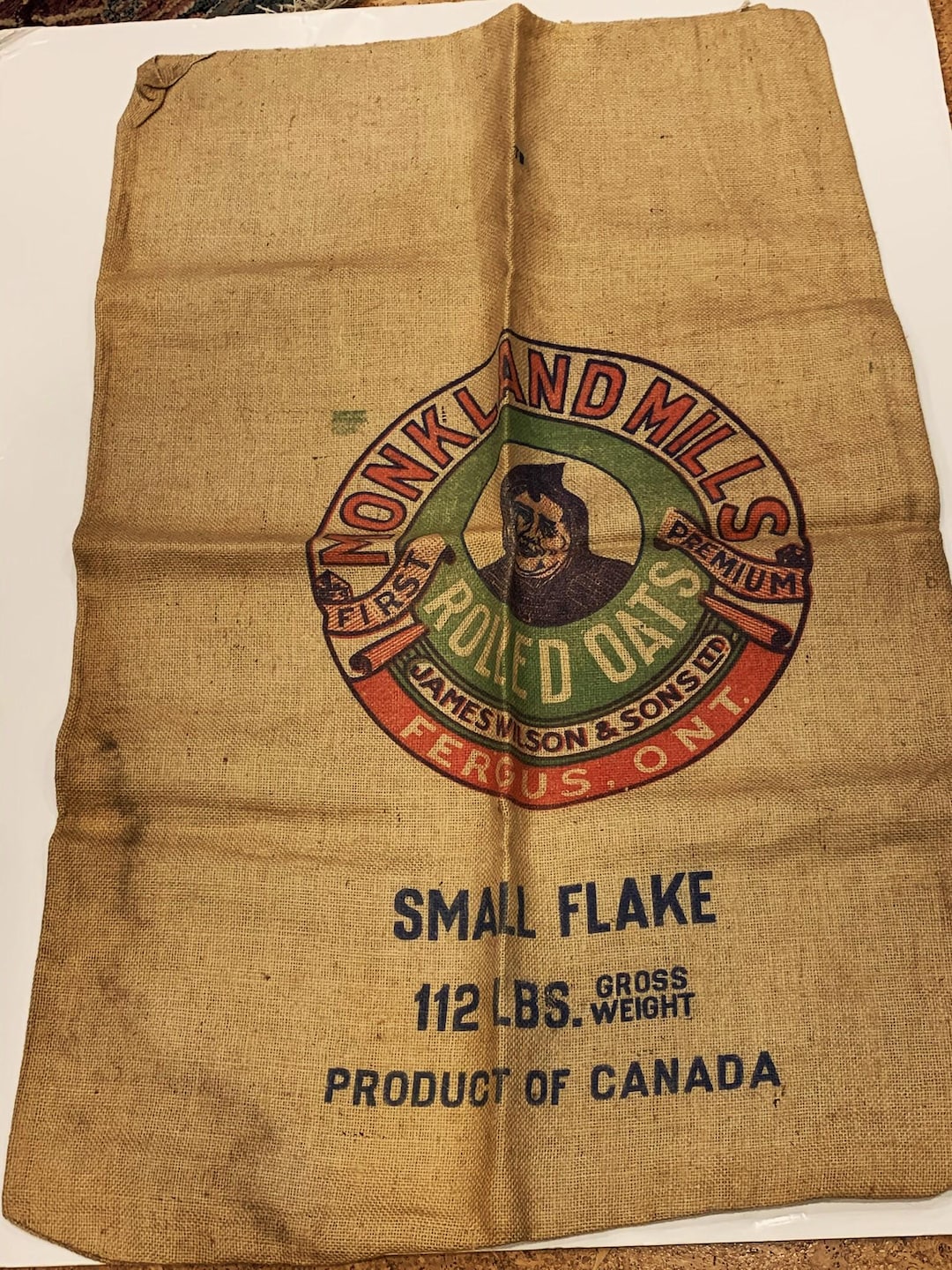 Vintage Burlap Sack Monkland Mills Fergus Ontario J Wilson & Sons ...