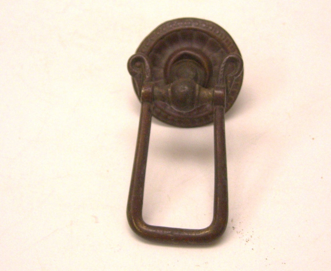 Antique Brass Drawer Long Drop Pull Round Backplate Victorian - Etsy